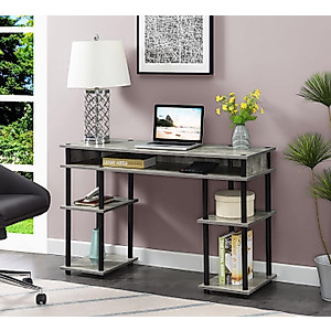 Convenience Concepts Designs2Go No Tools Desk Home Office Desk with Shelves, Corner Shelf Vanity Desk Computer Desk Nail Table for Nail Tech - 47.25" L x 15.75" W x 30" H, Faux Birch/Black