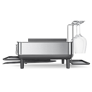 simplehuman Kitchen Dish Drying Rack With Swivel Spout, Fingerprint-Proof Stainless Steel Frame, Grey Plastic, 2022 Model