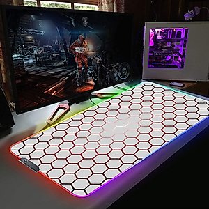 Gaming Mouse Pads Hexagon Geometric Pattern Large Gaming RGB Mouse Pad Led Extended XXL Mousepad with 14 Lighting Mode Computer Mouse Mat for PC Gamer/Laptop Gamer/Office,300X600mm