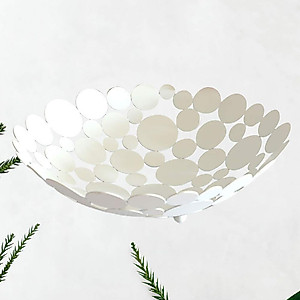 TOPBATHY Metal Countertop Fruit Basket Bowl Large Round Creative Decorative Table Centerpiece Holder Stand for Fruit Vegetable Bread Candy Nut (White)