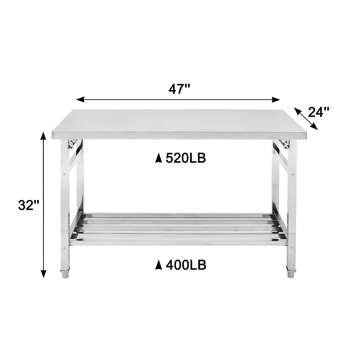 Stainless Steel Prep Table 48 x 24 Inch, NSF Commercial Heavy Duty Stainless Steel Folding Work Table with Undershelf, Stainless Steel Kitchen Island, Laundry Folding Table, Outdoor Cooking Table