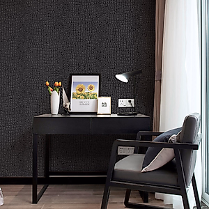 Zeeko 17.3 X 394 Crocodile Textured Wallpaper Black Peel and Stick Wallpaper - Easy Install & Removable Contact Paper for Cabinet, Bedroom & More