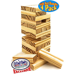 Matty's Toy Stop Mini Wooden Tower 36 Piece Stacking Game (4.25") Gift Set Party Favor Bundle - 4 Pack