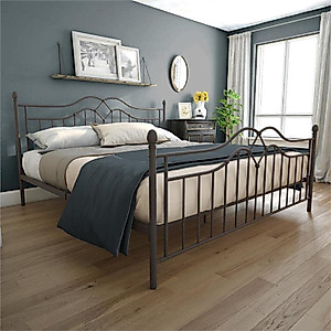 DHP Tokyo Metal Platform Bed with Classic Finial Post Headboard and Footboard, Underbed Storage Space, No Box Spring Needed, King, Bronze