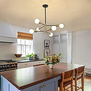 MOUFIER Sputnik Chandelier Black and Gold Ceiling Light Height Adjustable E27 Modern Ceiling Lighting Fixture for Living Room Bedroom Dining Room Kitchen Office (6-Light)