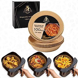 RoyalWare Air Fryer Liners 100 Pc Disposable Paper Liner – 7.9 Inch Non-Stick Round Parchment Paper – Oil Proof Heat Resistant Air Fryer/Baking Paper