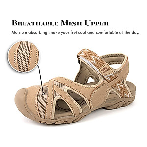 Luffymomo Womens Hiking Outdoor Sandals Sport Athtletic Beach Sandals with Closed Toe(9 M US Kaki)