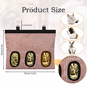 Bunny Hay Feeder Bag，Rabbit Hay Feeder Bag for Cage Guinea Pig Timothy Hay Dispenser Storage Manger Hanging Large Less Waste for Bunny (Light coffee color)