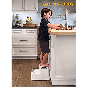 Toddler Step Stool for Kids, 2 Pack Step Stool for Toilet Potty Training Slip Resistant Soft Grip for Safety as Bathroom Potty Stool and Kitchen Dual Height and Wide Two Step