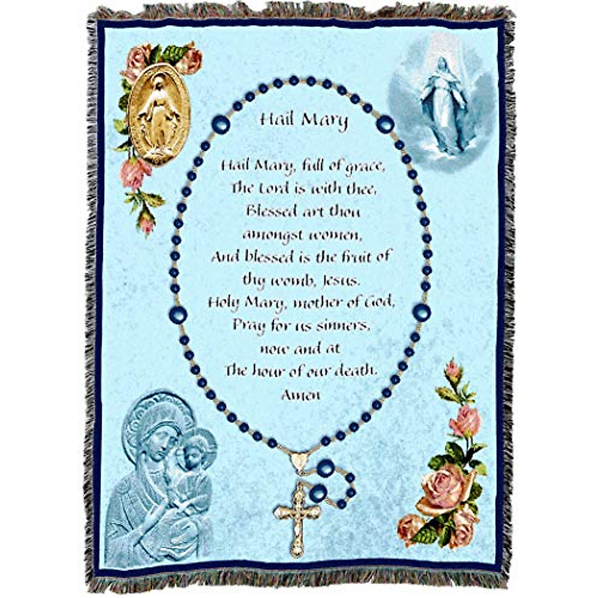 Pure Country Weavers Hail Mary Prayer with Rosary Beads Blanket - Religious Gift Tapestry Throw Woven from Cotton - Made in The USA (72x54)
