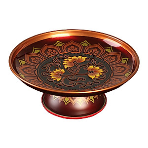 Buddhist Plate Antique Offering Bowls Worship God Sacrificial Bowl Fruit Tray Food Dessert Snack Blessing Fruit Tray Copper Bowl for Altar Rituals Incense Decorations 8in
