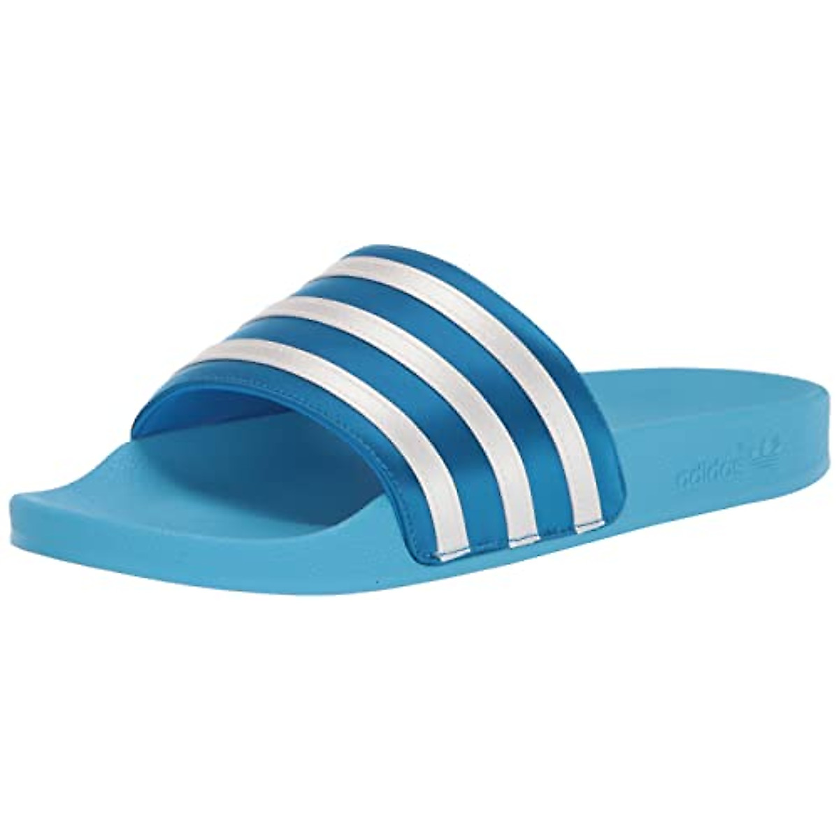 adidas Originals Women's Adilette Slides Sandal, Sky Rush/White/Blue Rush, 6