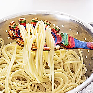 Baltique Marrakesh Collection 12-1/2" Wooden Spaghetti Spoon and Pasta Server with Teeth