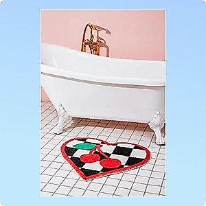Snack Break | Cute Cherry Rug for Bathroom, Bedroom and Living Room | Non-Slip Backing | Ultra Soft Machine Washable Microfiber