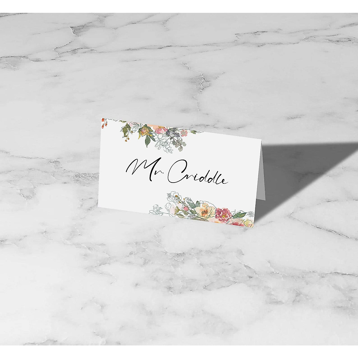 50 Pieces Name Place Cards for Weddings or Parties, Floral Pattern Tent Place Cards Printable Seating Place Cards for Tables, Buffets, Dinners, Events, 2 x 3.5 Inches