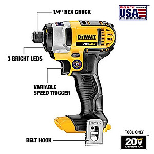 DEWALT 20V MAX* Impact Driver Kit with 1 Battery, 1/4-Inch (DCF885L1)
