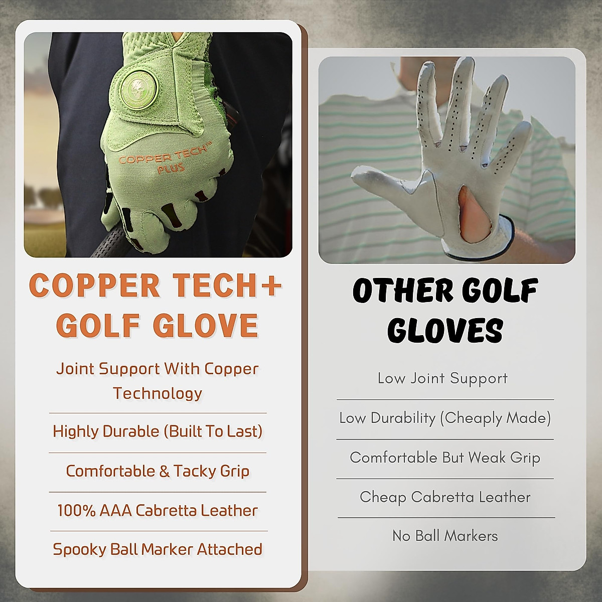 XEIRPRO Copper Tech Men's Golf Gloves - Skeleton Pattern with Ball Marker – Perfect for Summer - Copper Infused Mens Golf Gloves (Green/Black, XL, Left)