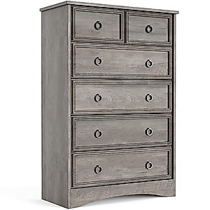 Modern 6 Drawer Dresser, Dressers for Bedroom, Tall Chest of Drawers Closet Organizers and Storage for Clothes - Easy Pull Handle, Textured Borders Drawers for Living Room, Bedroom, Hallway, Gray Wash