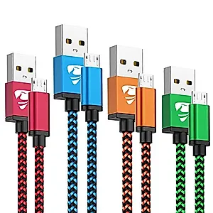 Aioneus Micro USB Cable Fast Android Cord Charger Cable 4Pack [2FT, 3FT, 5FT, 6FT] Cable Charging Cord for Samsung Galaxy S7 Edge S6 S5 J3 J3V J5 J7 J7V Note 5, LG K40 K22 K20, Tablet, PS4, Kindle