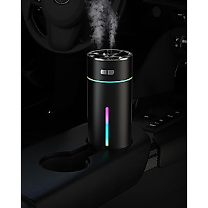 Car Diffuser Humidifier with Colorful Light, Auto Shut-Off, 2 Mist Modes, Car Diffusers for Essential Oils, USB Mini Humidifier for Car, Office Destop, Bedroom (Black)