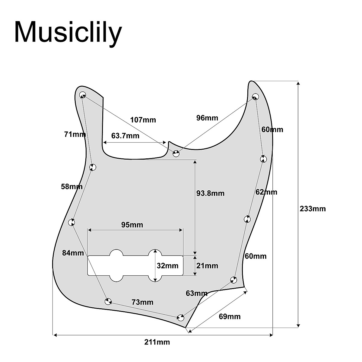 Musiclily 10 Hole Jazz Bass Pickguard J Bass Pick Guards for Fender USA/Mexican Made Standard Jazz Bass Guitar, 4Ply Parchment Pearl