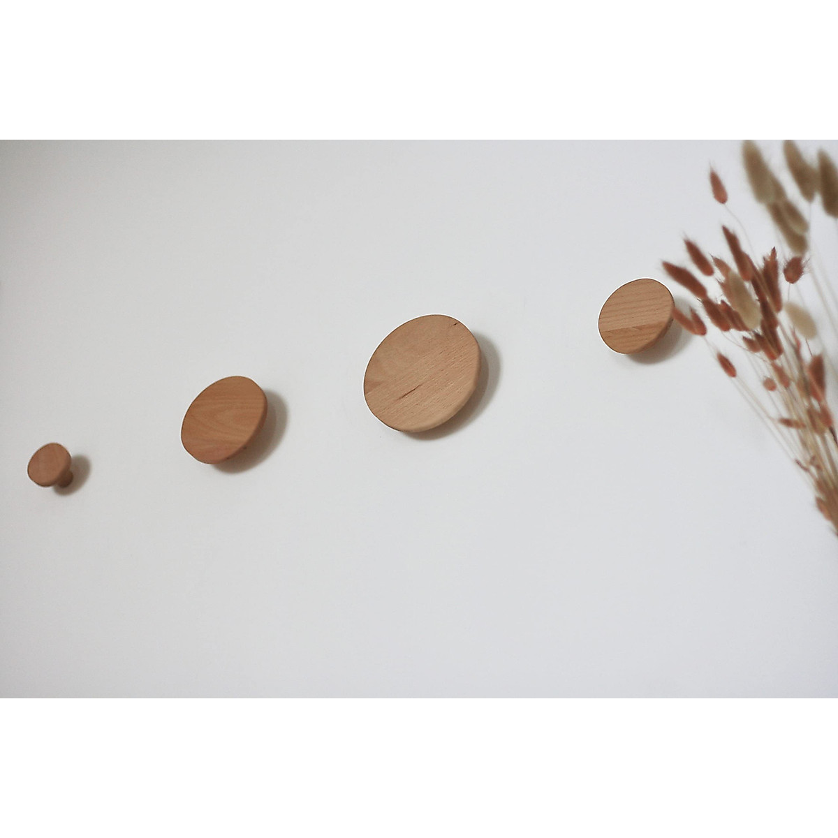 anaan Bubble Coat Hooks Wood Round Wall Hook Wooden Wall Mounted Hangers Clothes Scarf Hat Bag Towel Decoration Design Modern (Set of 4 Beech)
