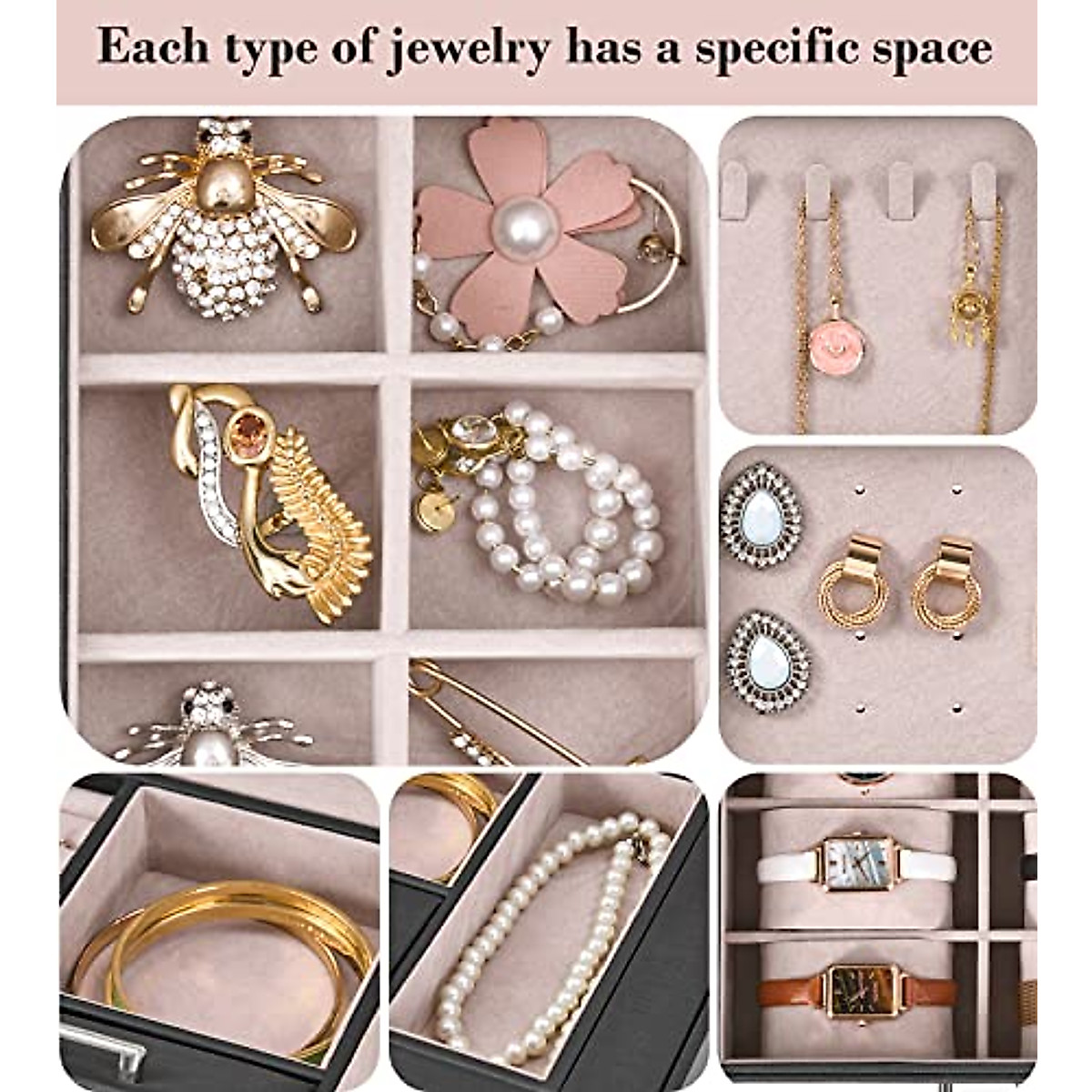 ANWBROAD Large Jewelry Organizer Boxes Jewelry Storage Box for Necklace Eardrop Watch Ring Jewelry Storage Case PU Leather Jewelry Holder with Lock Mirror Jewelry Boxes for Women UJJB019B