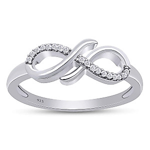 14k White Gold Over Sterling Silver Round Cut Diamond Accent Sideways Bypass Infinity Promise Ring Jewelry For Her Women (I-J Color, I2-I3 Clarity, 0.03 Cttw) Ring Size-7