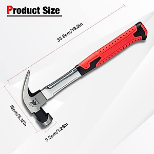 Monoceros 16 OZ Claw Hammer with 69 pcs Picture Hanging Kit, Heavy Duty All Purpose Hammer,Non-slip Handle, Magnetic Head, Suitable for professional and domestic work