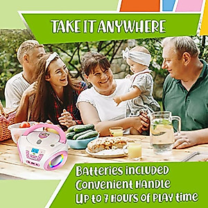 TinyGeeks Tunes Kids Boombox CD Player for Kids New 2023 + FM Radio + Batteries Included + Cute Pink Radio cd Player with Speakers for Kids and Toddlers