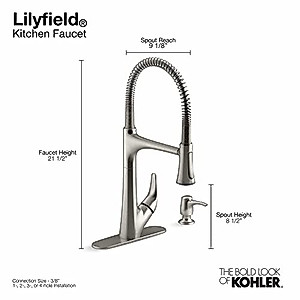 KOHLER R27459-SD-VS Lilyfield Commercial Style Pre-Rinse Single-Handle Semi-Professional Kitchen Sink Faucet, Vibrant Stainless