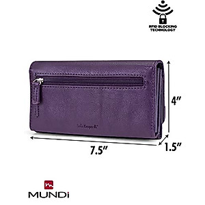 Mundi File Master Womens RFID Blocking Wallet Clutch Organizer With Change Pocket (One Size, (Purple))