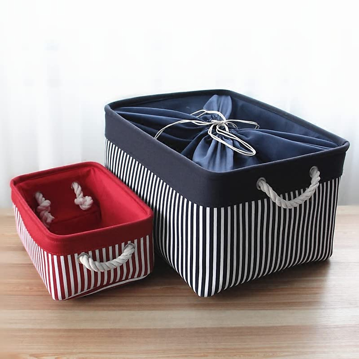 Queenie Wong 2 Pack Closet Canvas Fabric Storage Basket Storage Bins Organizing Baskets for Shelves, Closets, Laundry, Nursery, Decorative Baskets for Gifts Empty