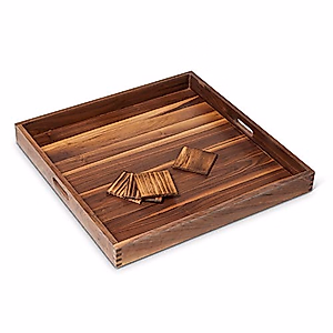 Thingamajigz Extra Large 24" x 24" Black Walnut wooden ottoman serving tray with 4 FREE coasters