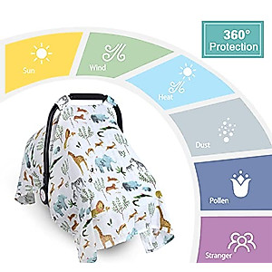 Muslin Car Seat Canopy for Babies, Metplus Lightweight Infant Carseat Cover Breathable Baby Carrier Cover for Boys Girls, Fit Spring Summer/Hot Days/Warm Weather, Woodland Animals