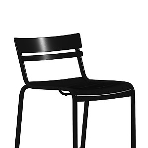 Flash Furniture Nash Commercial Grade Steel Stack Stool, Indoor-Outdoor Bar Stool with 2 Slat Back, Set of 4, Black