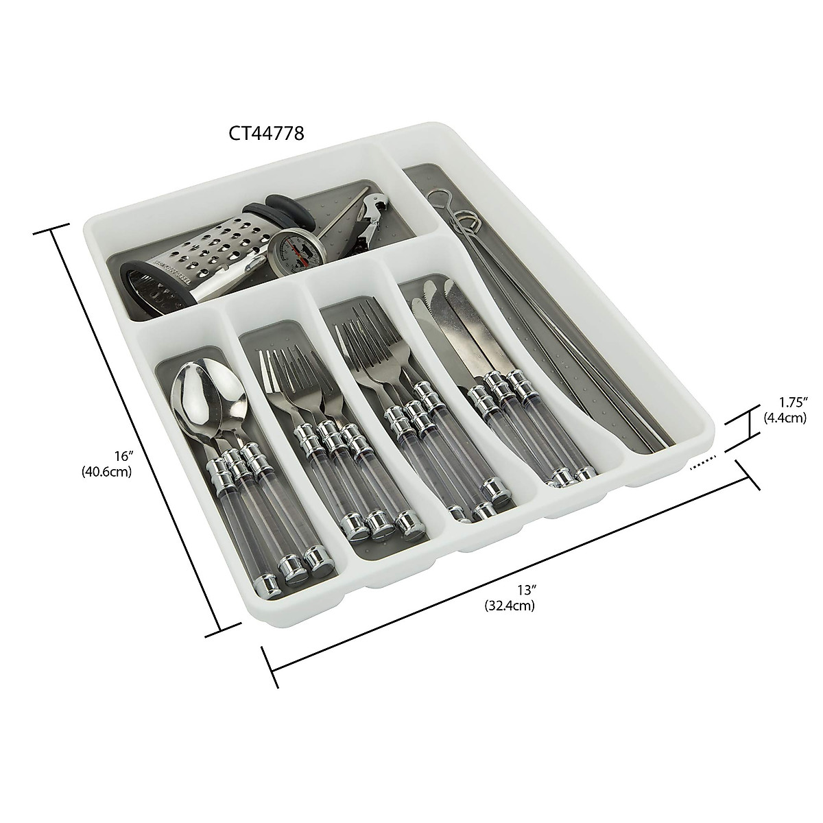Home Basics Large 6 Compartment BPA-Free Cutlery Tray with Rubber Lined Compartments
