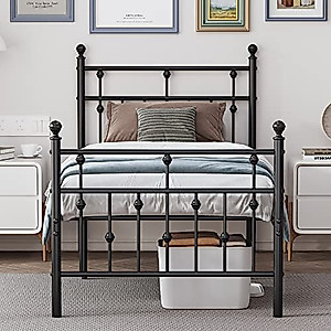 Weehom Metal Twin Bed Frame with Headboard and Footboard Mattress Foundation Heavy Duty Bed Frame Under Bed Storage No Box Spring Needed, Black