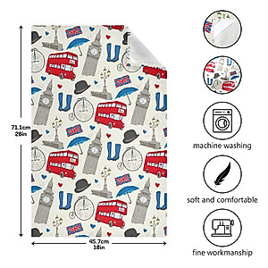 ALAZA Cartoon Big Ben Bus British Flag Kitchen Towels Dish Bar Tea Towel Dishcloths Set of 4 Super Absorbent Soft 18 x 28 inches