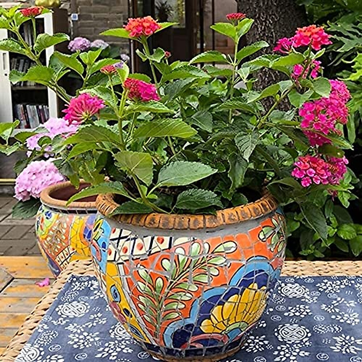 JUTNET Outdoor Large Flower Pot Mosaic Ceramic Plant Pot Spain Round ...
