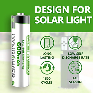 Dynpower NiMH AAA 600mAh Rechargeable Batteries 1.2V,Pre-Charged Triple A for Outdoor Solar Lights Garden Light and Household Devices, (Pack of 12)