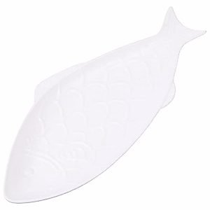 Cabilock Fish Shaped Dish Ceramic Dinner Plate Food Plate Dessert Appetizer Platter Snack Tray Server Fish Decor for Home Restaurant White