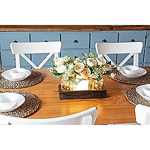 Mkono Mason Jar Lights Centerpiece Table Decorations for Dining Room Farmhouse Coffee Table Decor Wood Tray with 3 Jars Flowers Fall Table Centerpieces Decor for Kitchen Living Dining Room, White