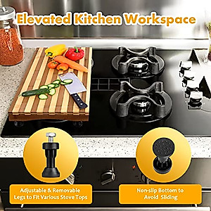 Bamboo Stovetop Cover&Countertop Cutting Board with Adjustable Legs, Dual-purpose Chopping Board for Electric Stove Burner, Workspace Block Cover for RV Camping Camper Gas Cook Top Cover