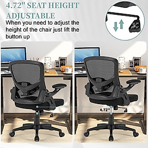 Ergonomic Mesh Office Chair, Comfy Desk Chair with Flip up Armrests, Swivel Computer Desk Chair with Adjustable Lumbar Support and Height for Home Office, 300 lbs Capacity