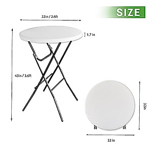 Gnomiya 32in High Top Table, Cocktail Table Granite White, Portable Bar Height Folding Table with Removable Legs, Indoor Outdoor Pub Table for Party, Wedding, Events, Commercial