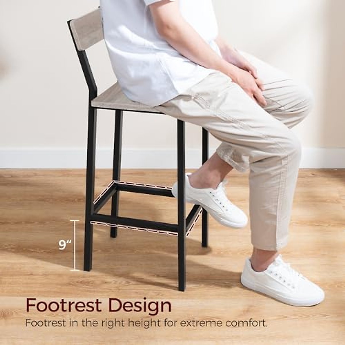 MAHANCRIS Bar Chairs, 25.6" Tall Counter Bar Stools, Set of 2 Bar Stools with Backrest, Kitchen Bar Stools with Footrest, for Dining Room, Bar, Easy Assembly, Greige BAHG03101