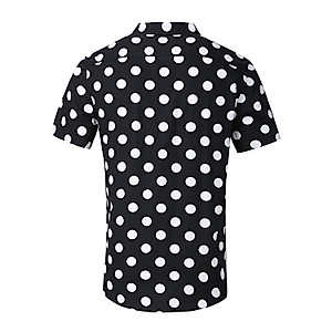 Men's Regular-Fit Short Sleeve Dress Shirt Premium Polka Dot Prints Button Down Casual Cotton Shirts for Men