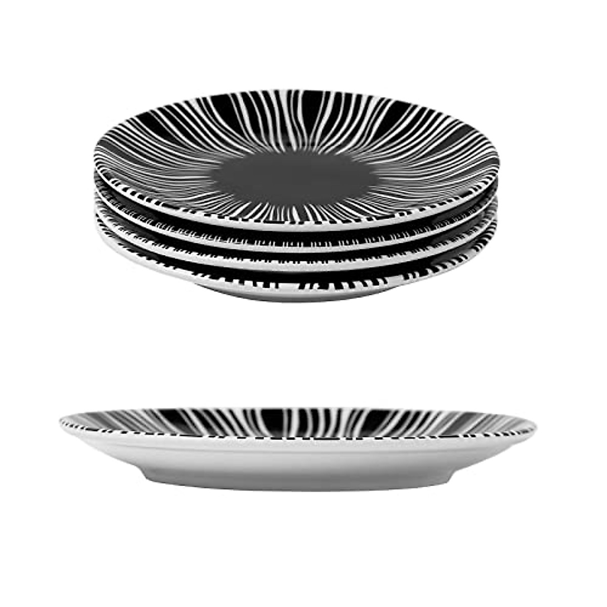 YUYHQCBT 6 Inch Set of 4 Assorted Designs, Porcelain Plates With Patterns,Black Ceramic Dessert Plates, Dishware for Sandwiches Salad Pasta,Microwave Oven Dishwasher Safe