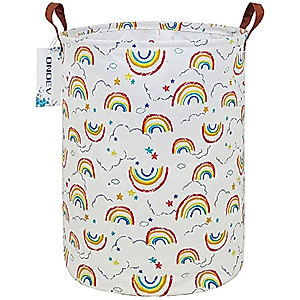 ONOEV Round waterproof laundry basket、foldable storage basket、laundry Hampers with handle、gift basket,suitable for children's room and toy storage (Rainbow)